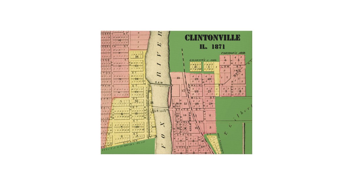 South Elgin Illinois Clintonville Map Art 1871 Canvas Print | Zazzle