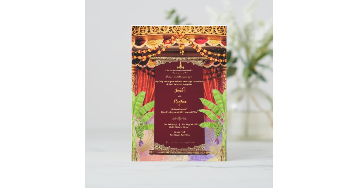 south indian scroll design wedding invitation | Zazzle