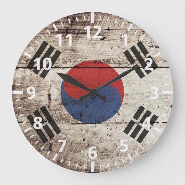 South Korea Flag on Old Wood Grain Large Clock | Zazzle