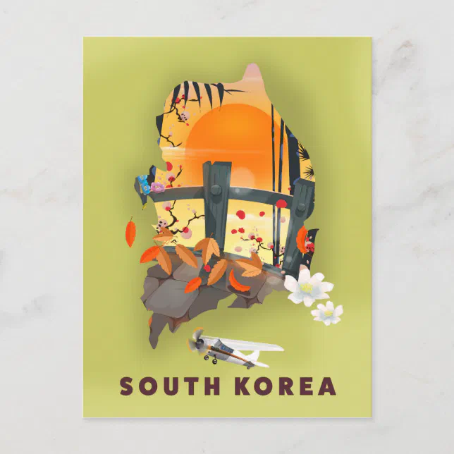 South Korea illustrated map poster Postcard | Zazzle
