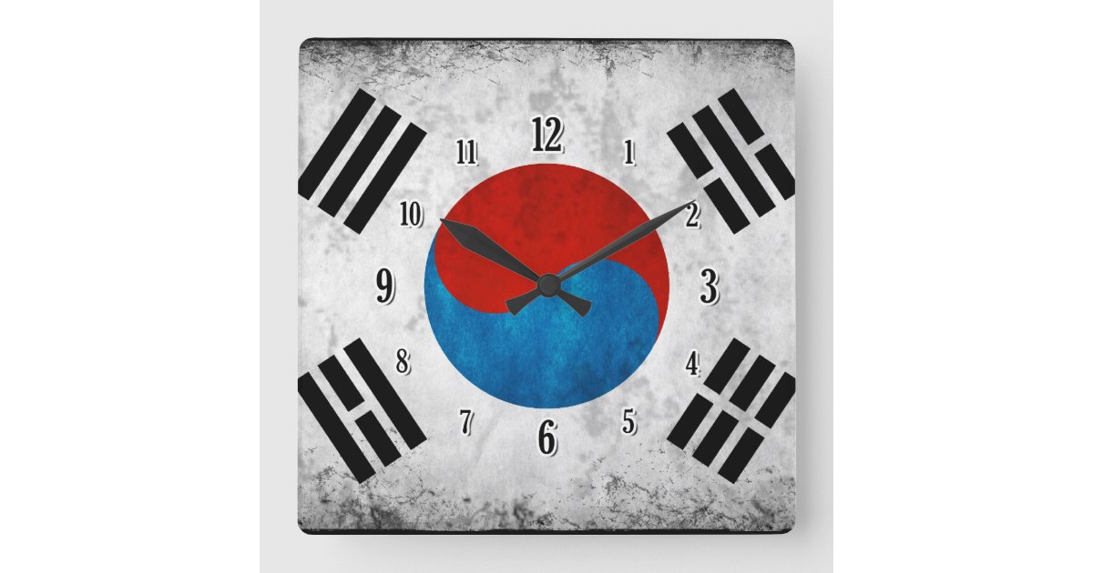 South Korean Flag Square Wall Clock | Zazzle