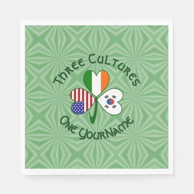 South Korean Irish USA Flags Shamrock Personalized Napkins | Zazzle