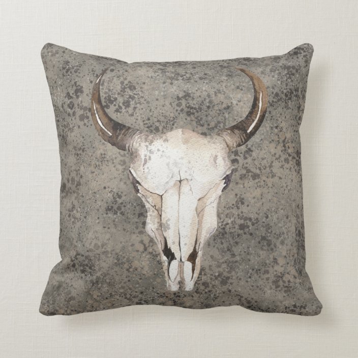 South-West Rustic Ranch Skull Brown Splatter Throw Pillow | Zazzle.com