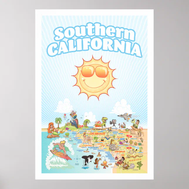 Southern California Cartoon Map Poster | Zazzle