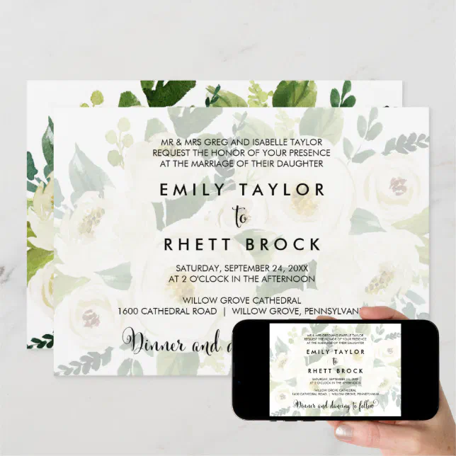 Southern Calligraphy | Faded Floral Formal Wedding Invitation | Zazzle