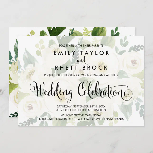 Southern Calligraphy Faded Floral Wedding Invitation | Zazzle