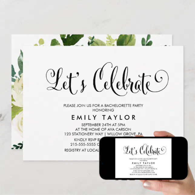 Southern Calligraphy | Floral Back Let's Celebrate Invitation | Zazzle