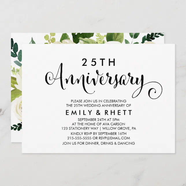 Southern Calligraphy | Floral Wedding Anniversary Invitation | Zazzle