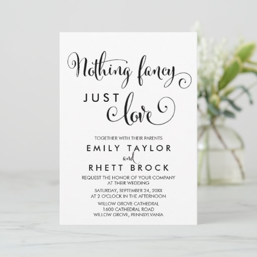 Southern Calligraphy Nothing Fancy Just Love Invitation | Zazzle