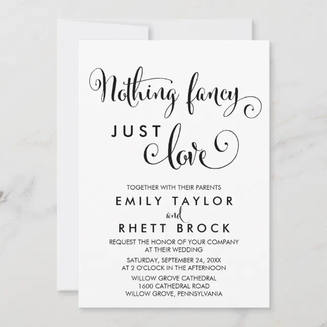 Southern Calligraphy Nothing Fancy Just Love Invitation | Zazzle