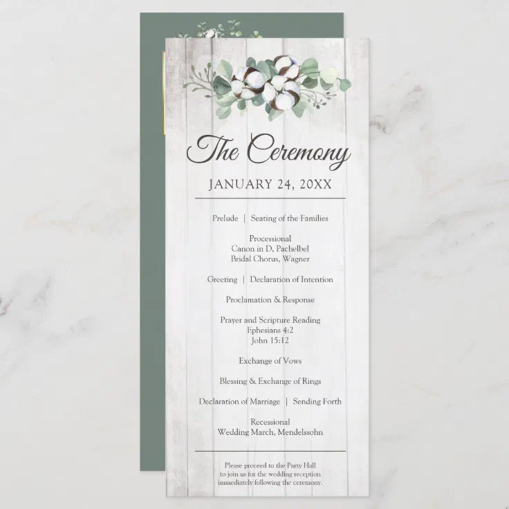 Southern Country Cotton Rustic Wedding Ceremony Program | Zazzle