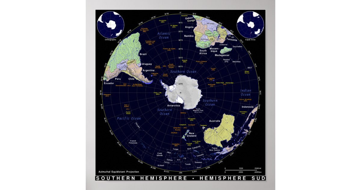 Southern Hemisphere Map Poster | Zazzle