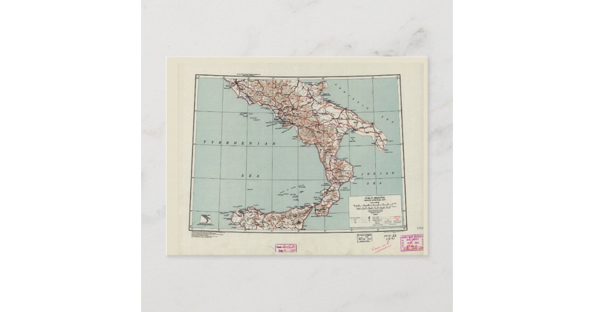 Southern Italy World War II Strategic Map (1943) Postcard | Zazzle