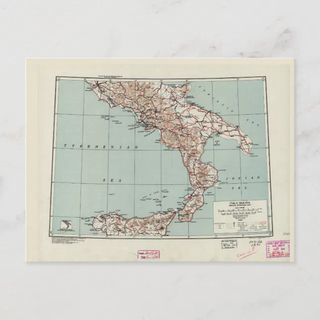 Southern Italy World War II Strategic Map (1943) Postcard | Zazzle