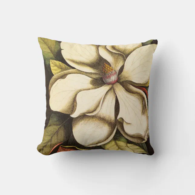Southern Magnolia Blossom Vintage Throw Pillow | Zazzle