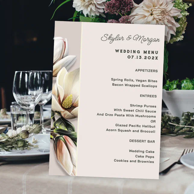 Southern Magnolia Wedding Menu Template | Zazzle