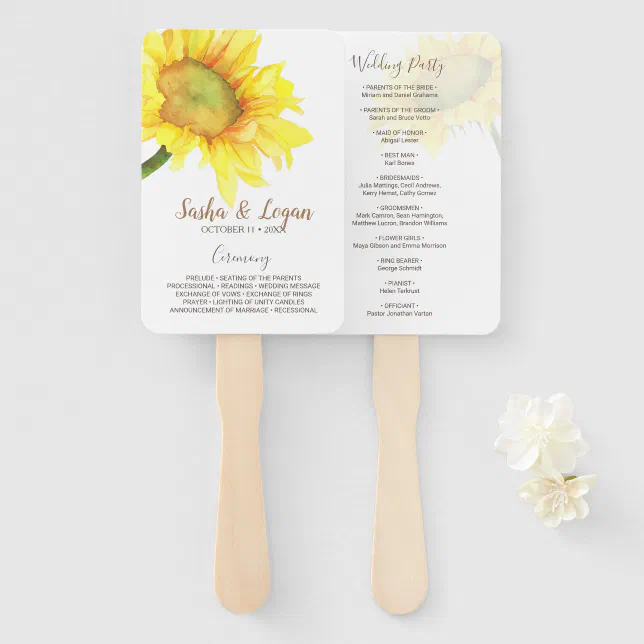 Southern Sunflower Wedding Program Hand Fan | Zazzle
