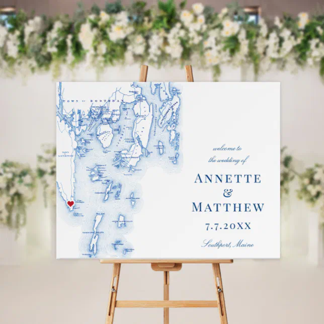 Southport Boothbay Harbor Map Wedding Welcome Sign | Zazzle