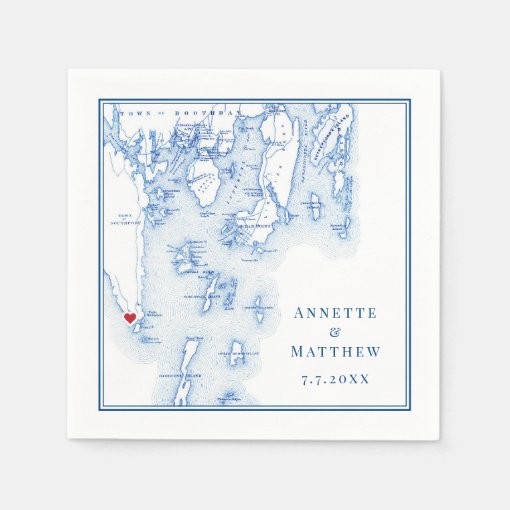 Southport Boothbay Maine Map Elegant Wedding Napkins | Zazzle