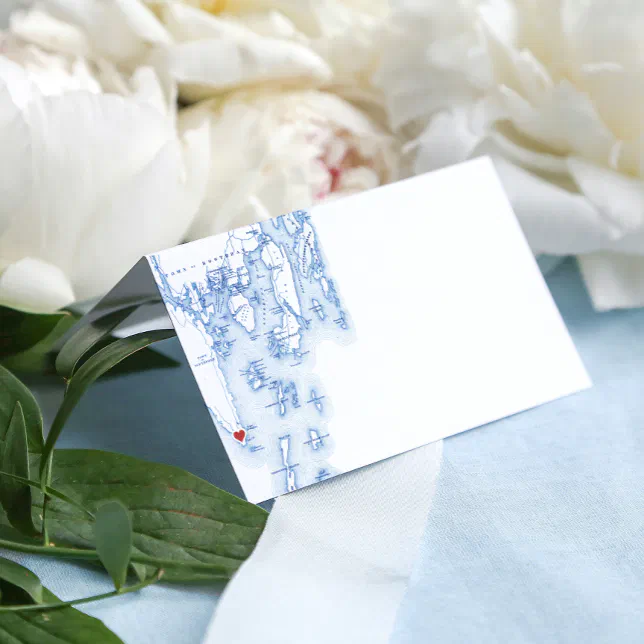 Southport Maine Map Blue Folded Wedding Place Card | Zazzle