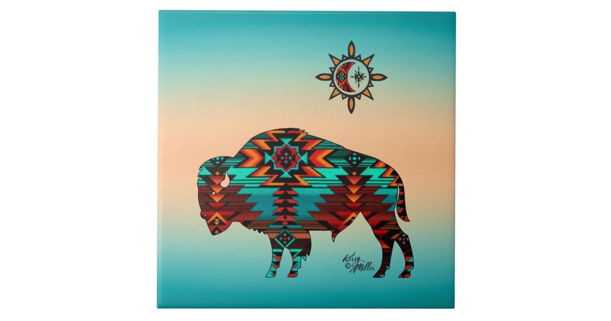 Southwest Buffalo And Sun Ceramic Tile | Zazzle