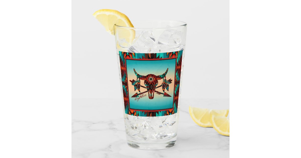 Southwest Buffalo Skull And Arrows Glass | Zazzle