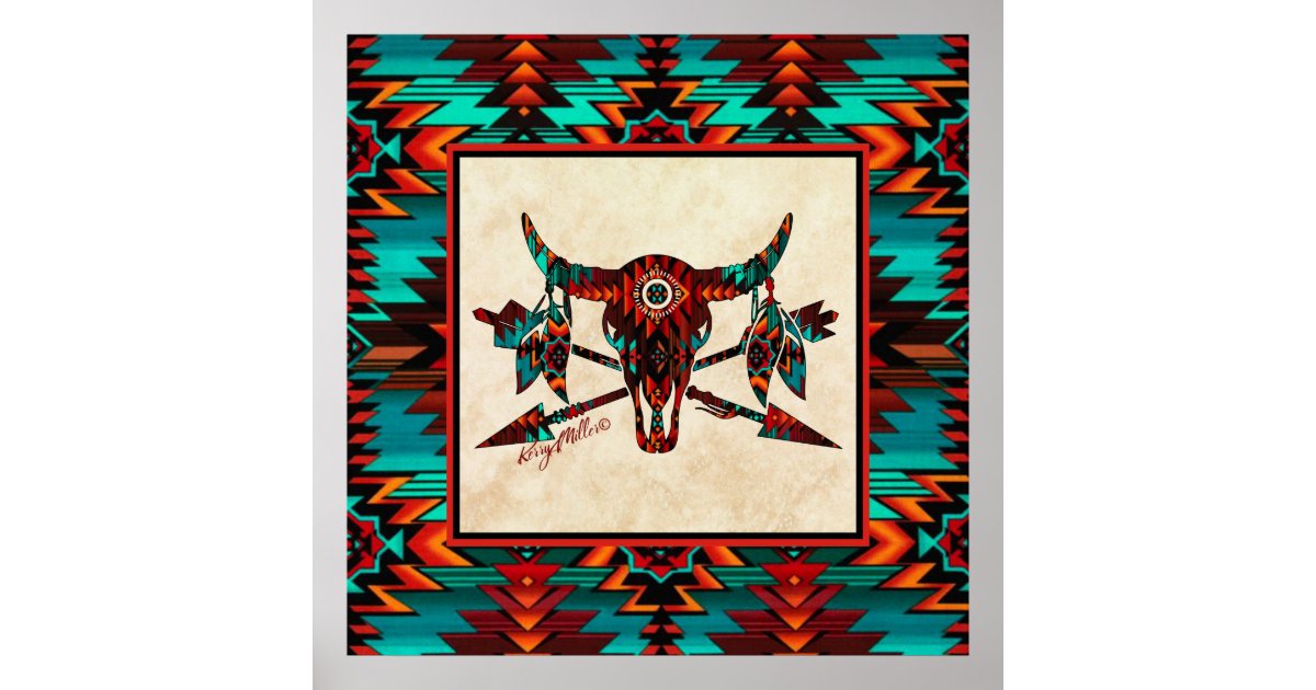 Southwest Buffalo Skull And Arrows Poster | Zazzle