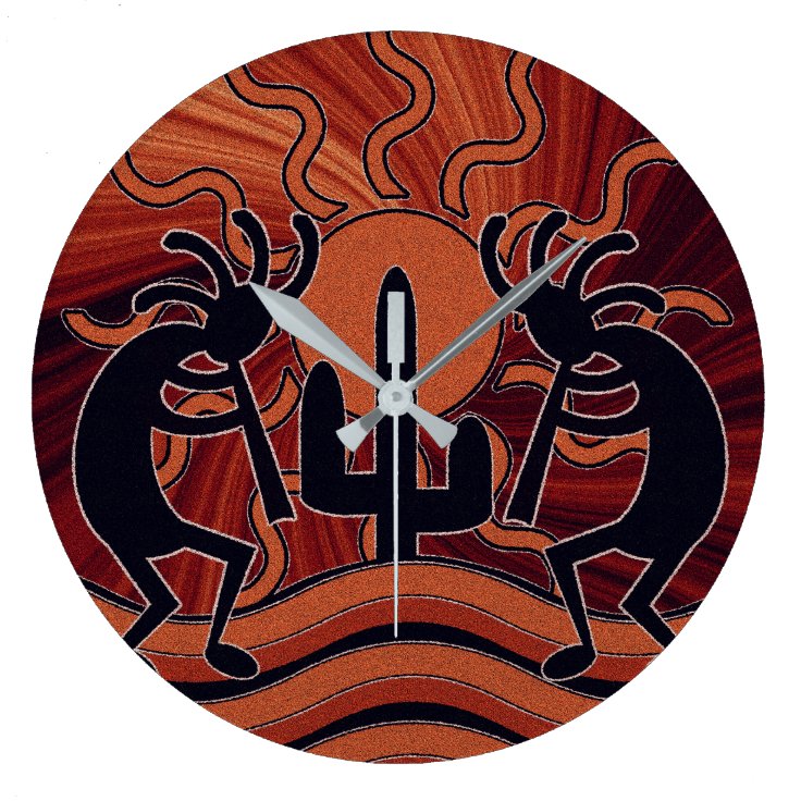 Southwest Design Desert Sun Cactus Kokopelli Large Clock | Zazzle