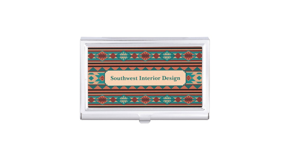 Southwest Design Turquoise Terracotta Monogram Business Card Case | Zazzle