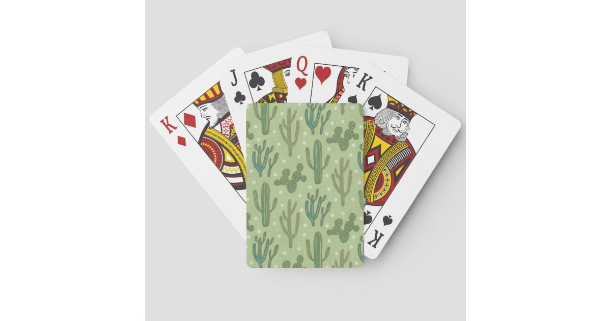 Southwest Geo Step | Green Cactus Pattern Poker Cards | Zazzle