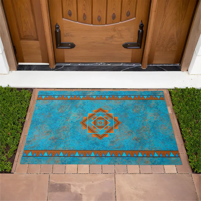 Southwest Mountain Peaks Turquoise Geometric Doormat | Zazzle