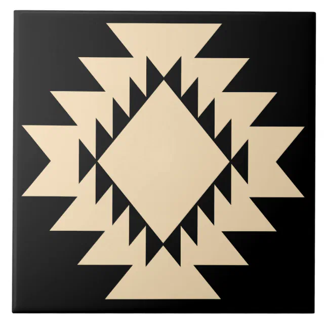 Southwest Native American Geometric Black and Tan Ceramic Tile | Zazzle