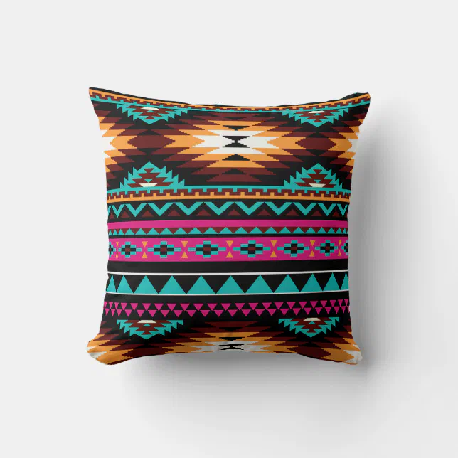 Southwest native american turquoise pink brown throw pillow | Zazzle
