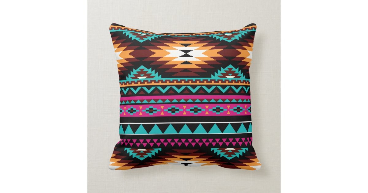 Southwest native american turquoise pink brown throw pillow | Zazzle.com