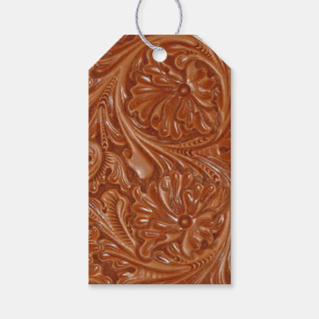 southwest pattern western country tooled leather gift tags | Zazzle