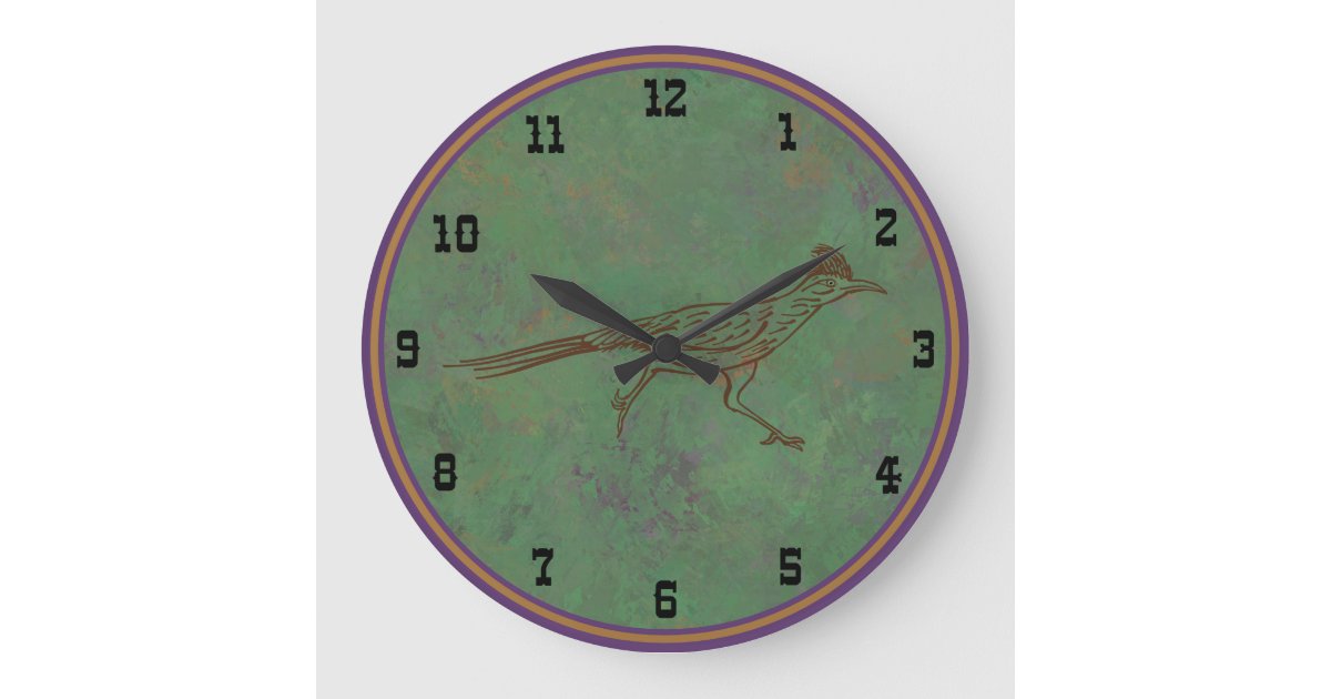 Southwest Roadrunner Sagebrush Green Large Clock | Zazzle