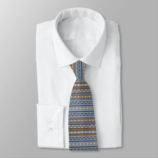 Southwest Style Blue and Brown Geometric Pattern Neck Tie | Zazzle