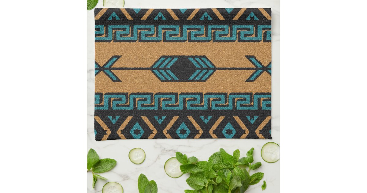 Southwest Tan And Turquoise Aztec Pattern Towel | Zazzle
