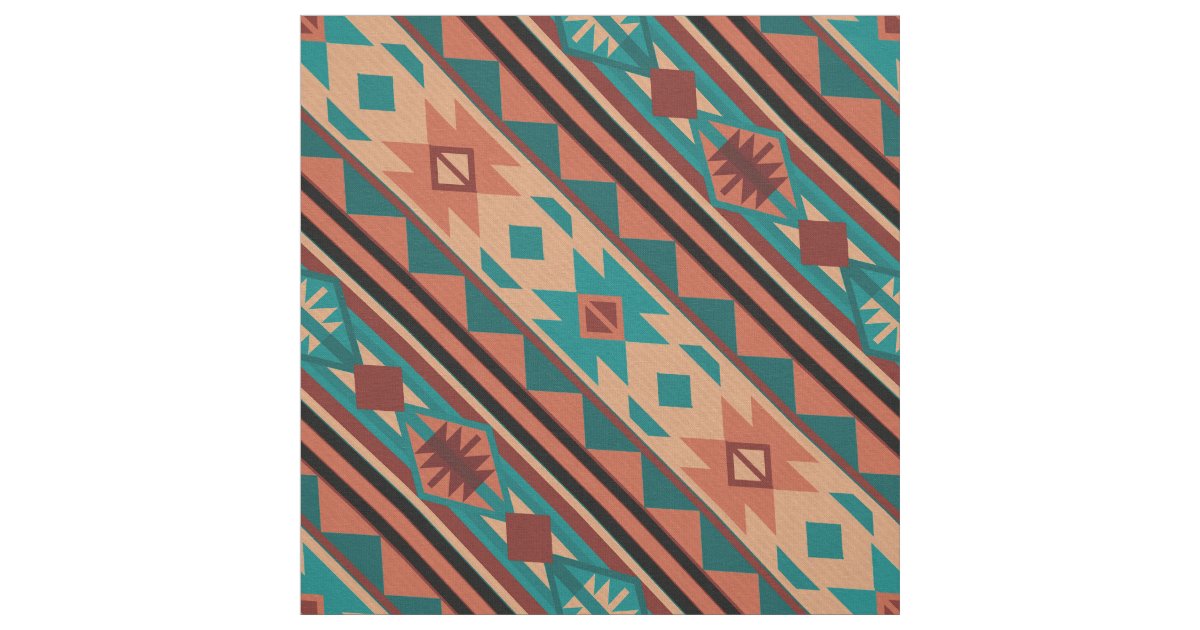 Southwest Tribal Pattern Turquoise Terracotta Fabric | Zazzle