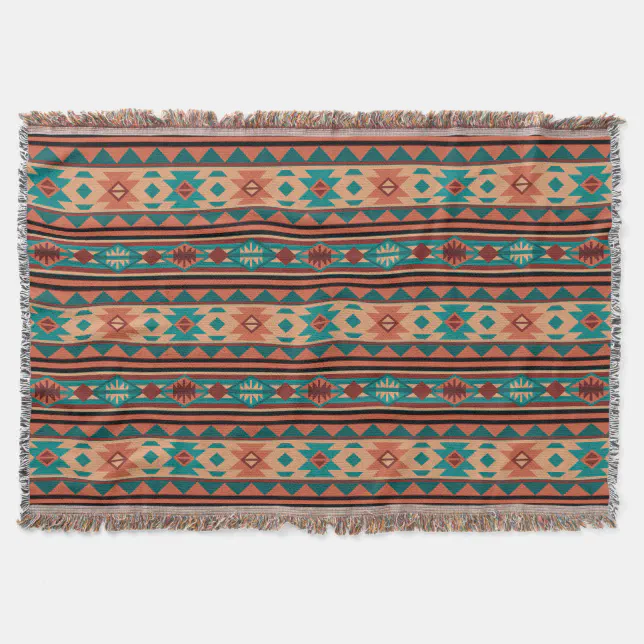 Southwest Tribal Pattern Turquoise Terracotta Throw Blanket | Zazzle