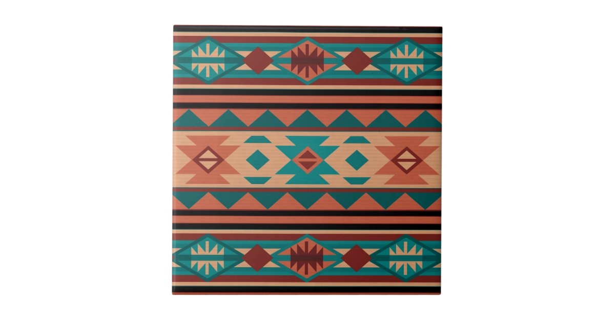Southwest Tribal Pattern Turquoise Terracotta Tile | Zazzle