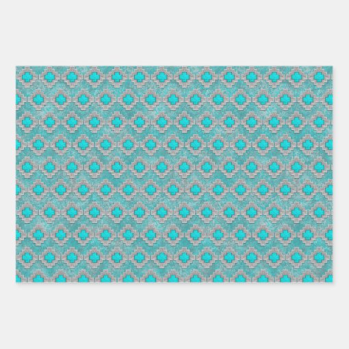 Southwest Turquoise Geometric Patterns Wrapping Paper Sheets | Zazzle