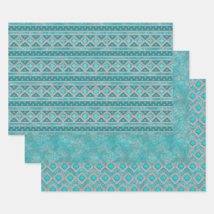 Southwest Turquoise Geometric Patterns Wrapping Paper Sheets | Zazzle.com