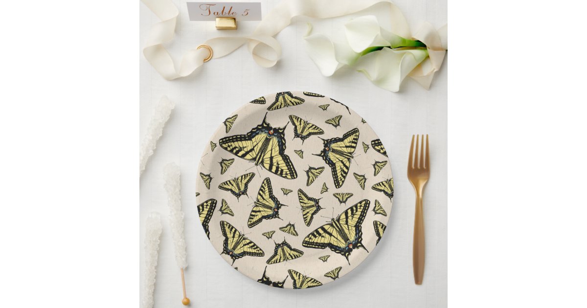 Southwest Yellow Swallowtail Butterflies All Over Paper Plates | Zazzle