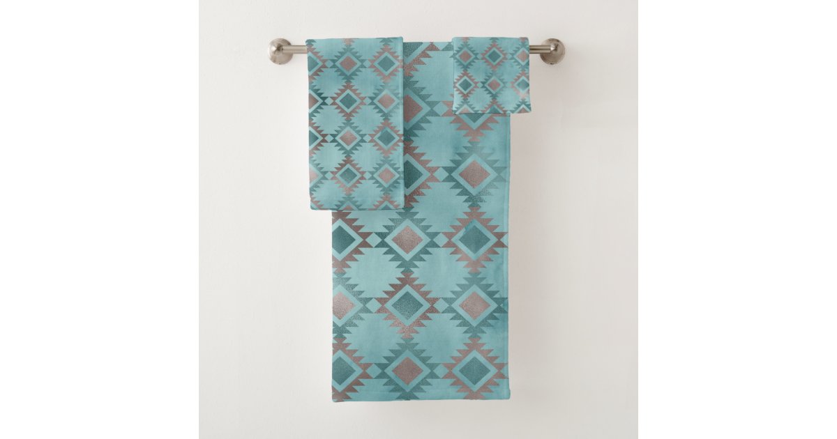 Southwestern Aztec Blue Gold Diamond Pattern Bath Towel Set | Zazzle