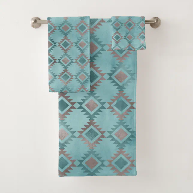 Southwestern Aztec Blue Gold Diamond Pattern Bath Towel Set | Zazzle