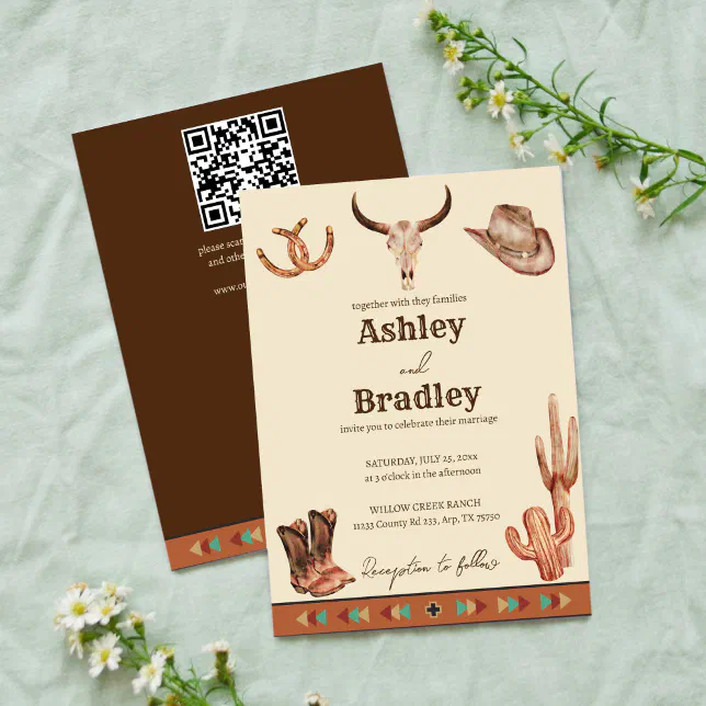 Southwestern country ranch western cowboy wedding invitation | Zazzle