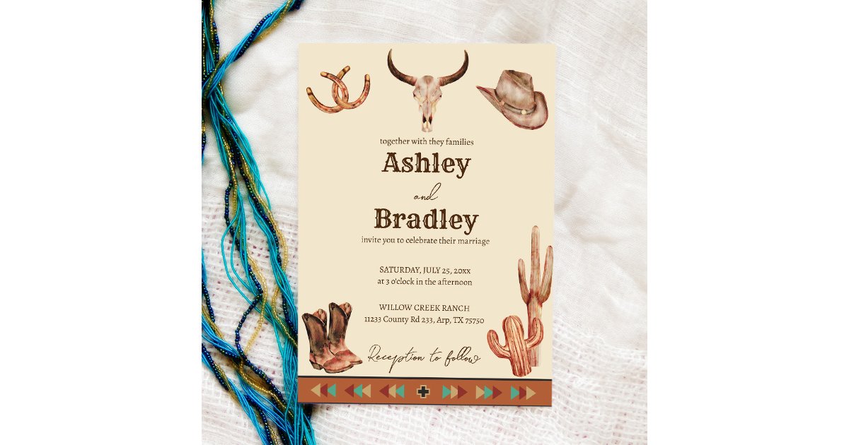 Southwestern country ranch western cowgirl wedding invitation | Zazzle
