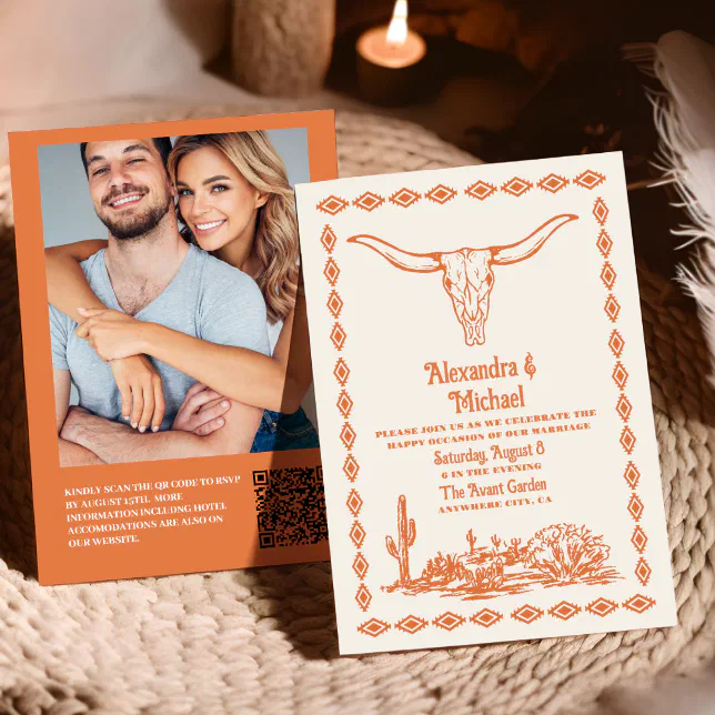 Southwestern Country Ranch Western Wedding QR Code Invitation | Zazzle
