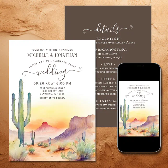 Southwestern Desert Cactus All in One Wedding Invitation | Zazzle
